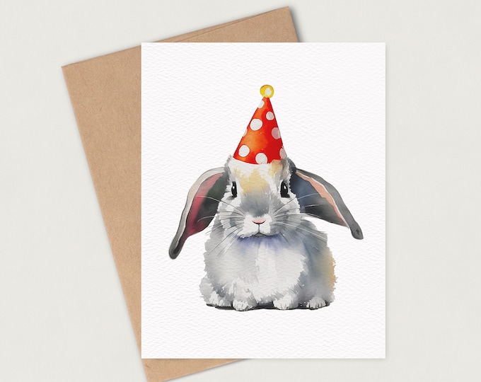 Cute Bunny Birthday Card Happy Birthday Card Rabbit Birthday Card Blank ...