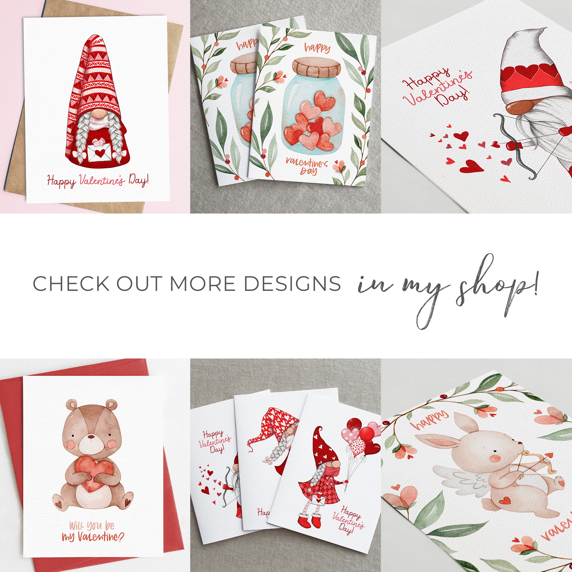 Gnome Valentine's Day Card or Card Set Happy - Etsy