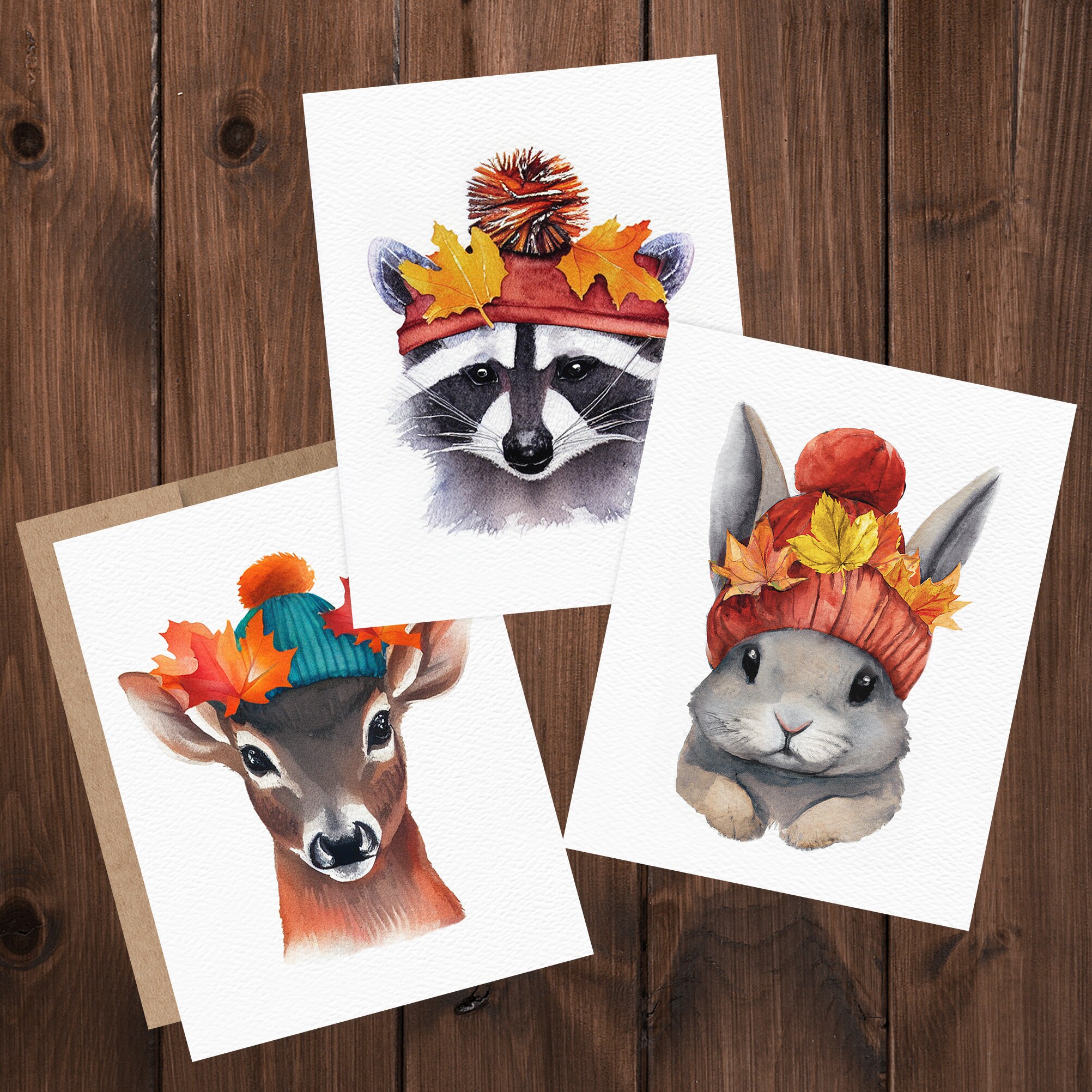 Autumn Animals Card Set Fall Card Pack Blank Inside - Etsy