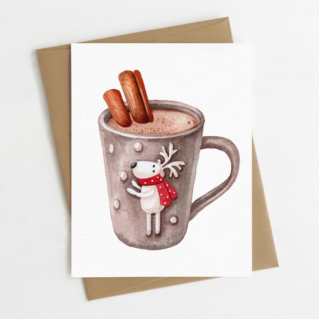 Hot Cocoa Card Eco Friendly Happy Holidays Card or Card Set Merry ...