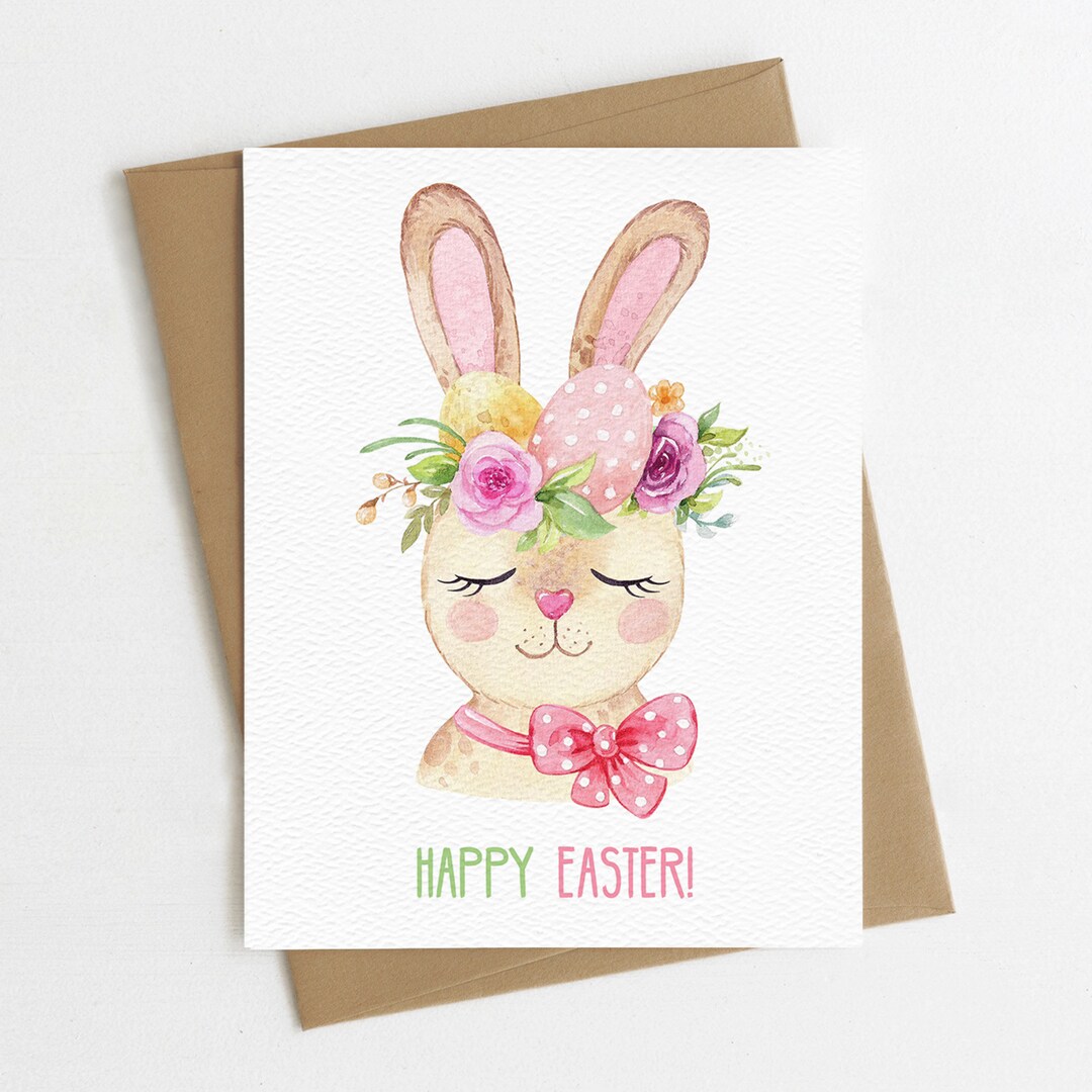 Happy Easter Card | Pink Easter Bunny | for Kids | Cute Easter Card ...