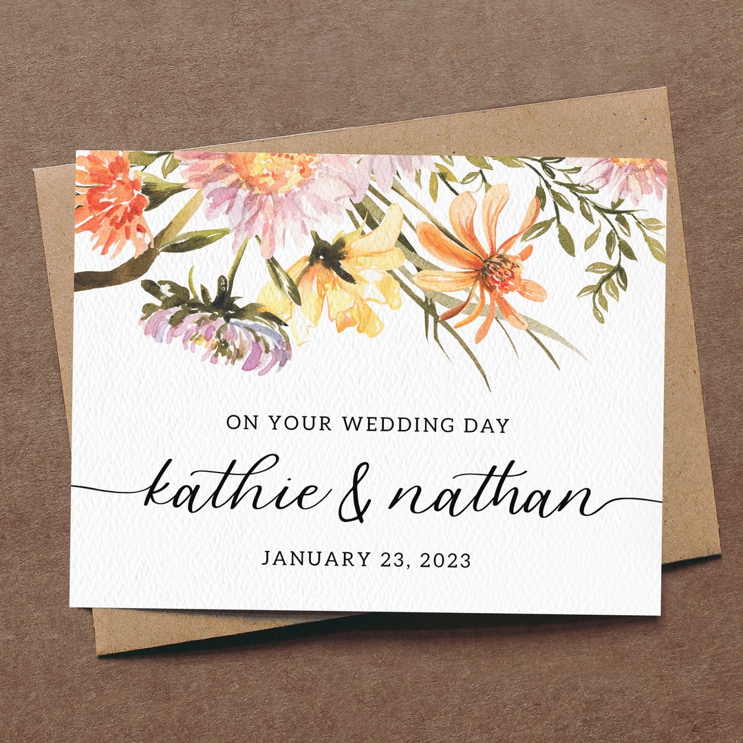 Personalized Wedding Card | Rustic Wildflowers | Custom Congratulations ...