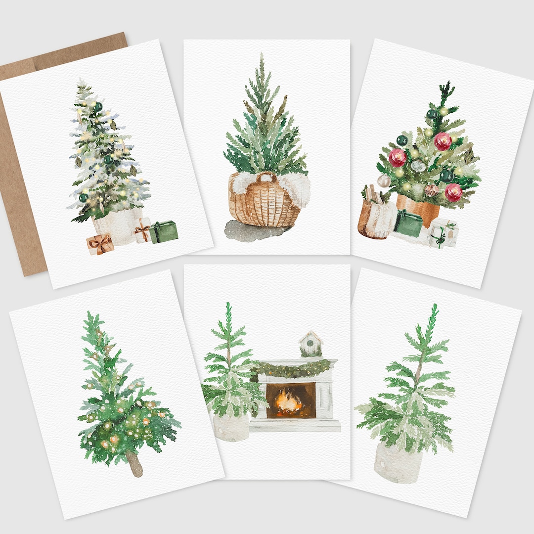 Holiday Trees Card Set, Recycled Greeting Cards, Card Pack, Christmas ...