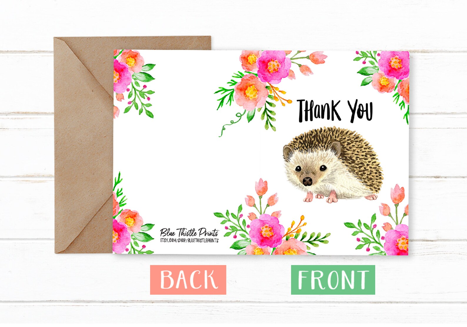 Hedgehog Thank You Card | Cute Animal Thank You Card | Blank Inside - Etsy