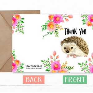 Hedgehog Thank You Card | Cute Animal Thank You Card | Blank Inside - Etsy