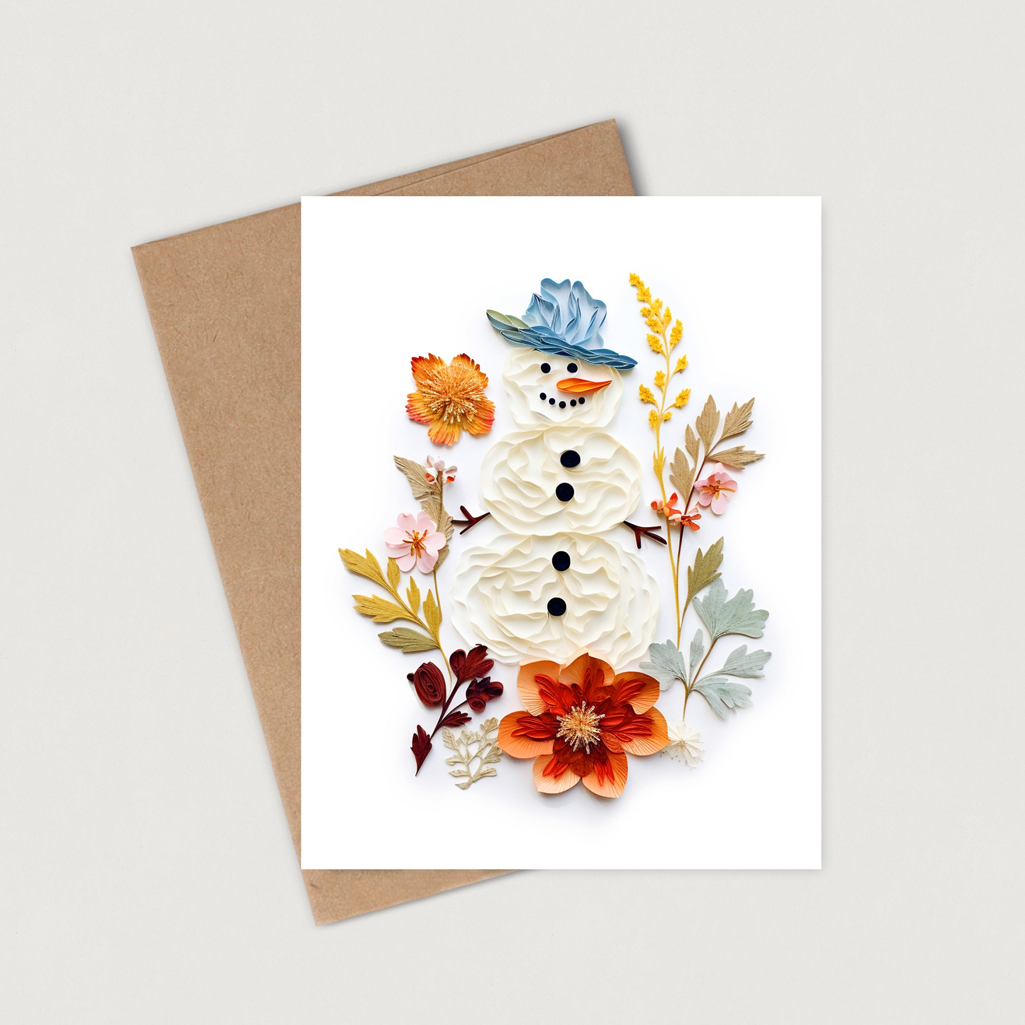 Snowman Cards | Pressed Flowers ART PRINT Folded Greeting Cards - Etsy