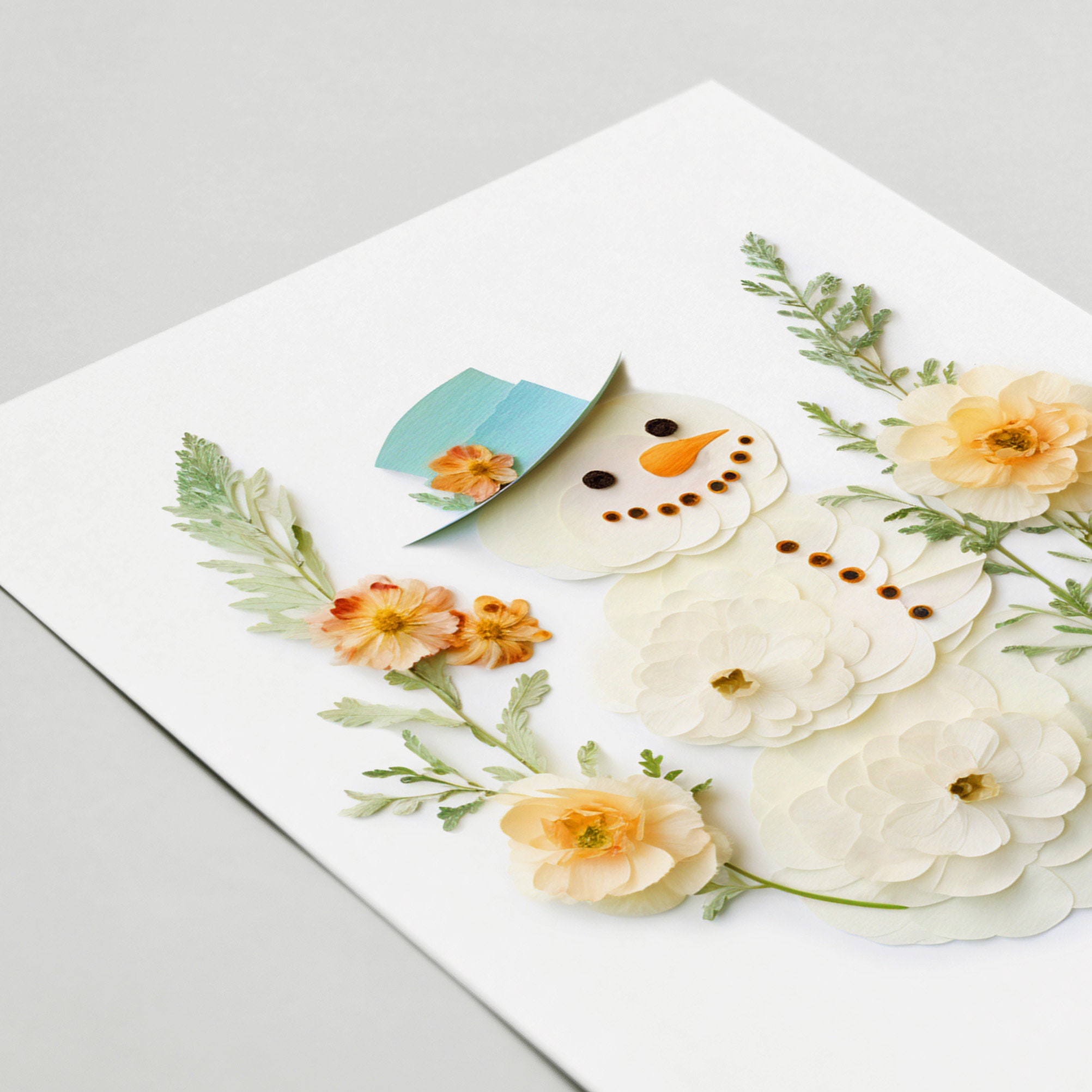 Snowman Cards | Pressed Flowers ART PRINT Folded Greeting Cards - Etsy