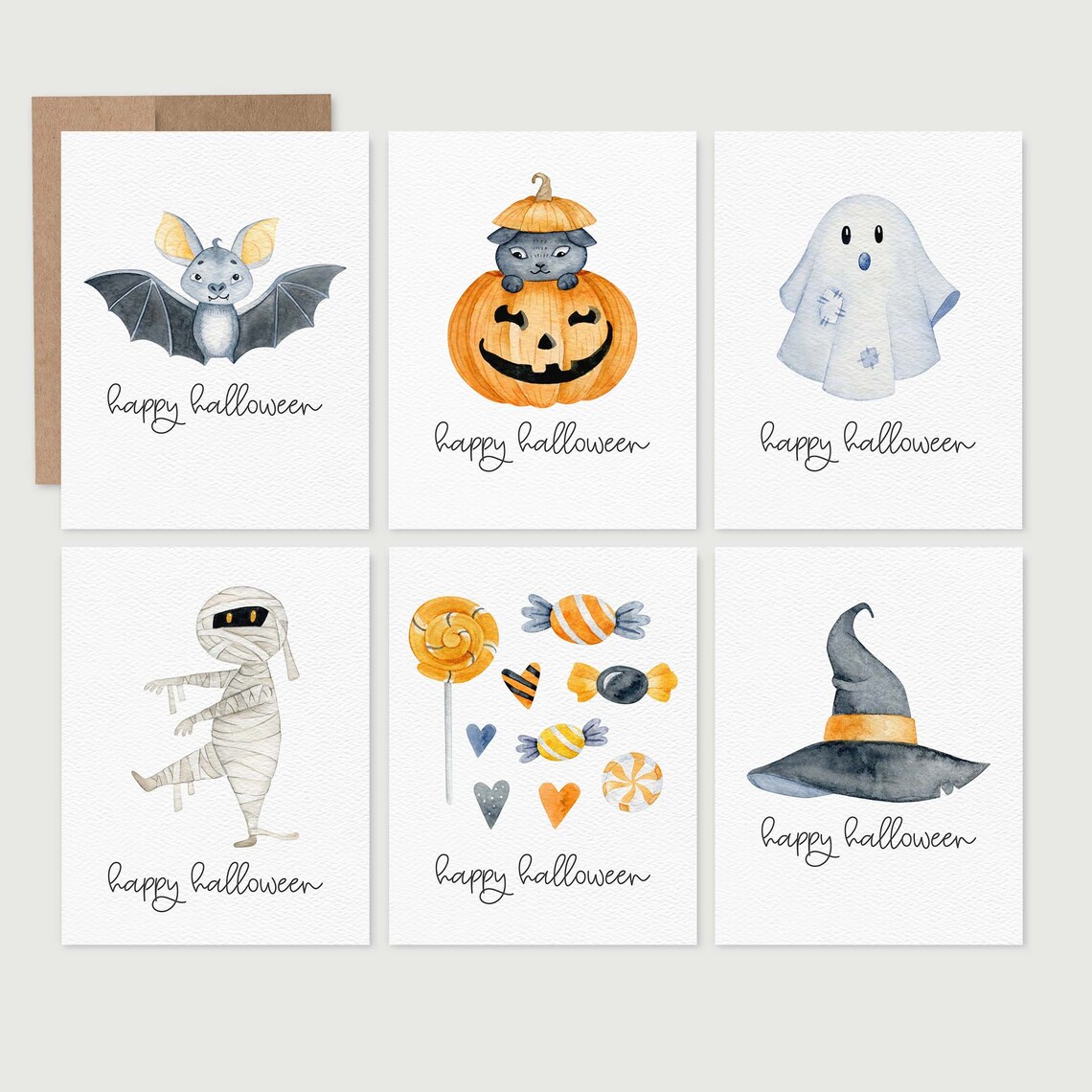 Happy Halloween Card Set, Recycled Halloween Cards, Fall Card Pack ...