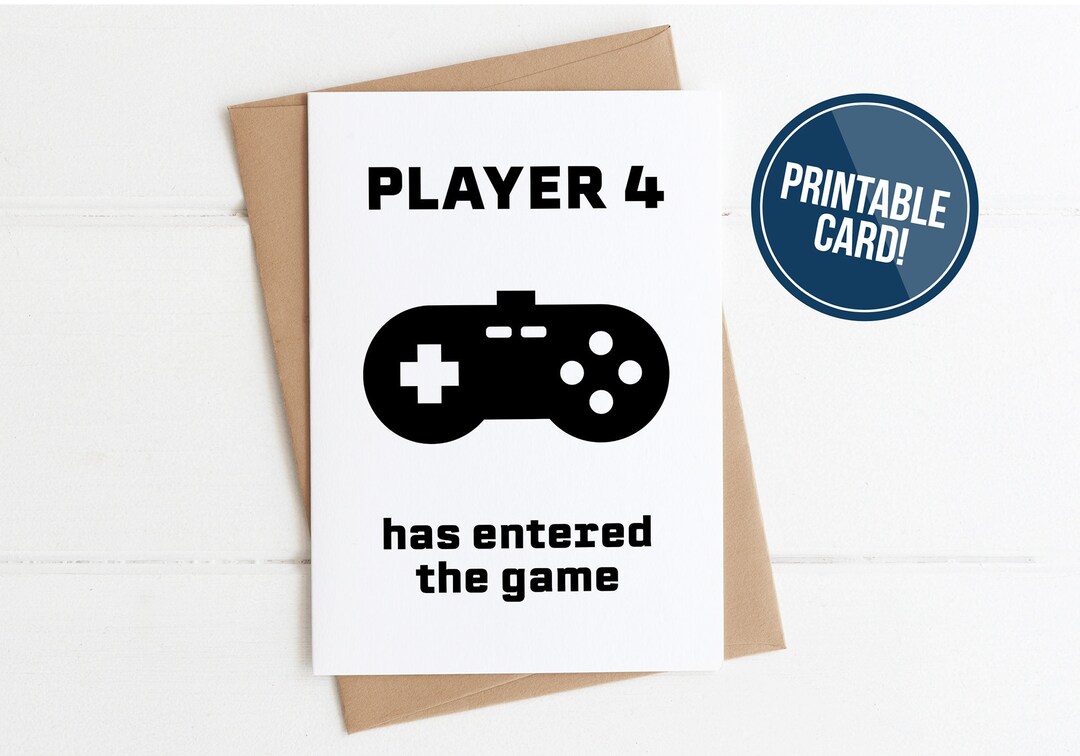 PRINTABLE Gamer Pregnancy Announcement Card for Husband, Player 4 Has ...