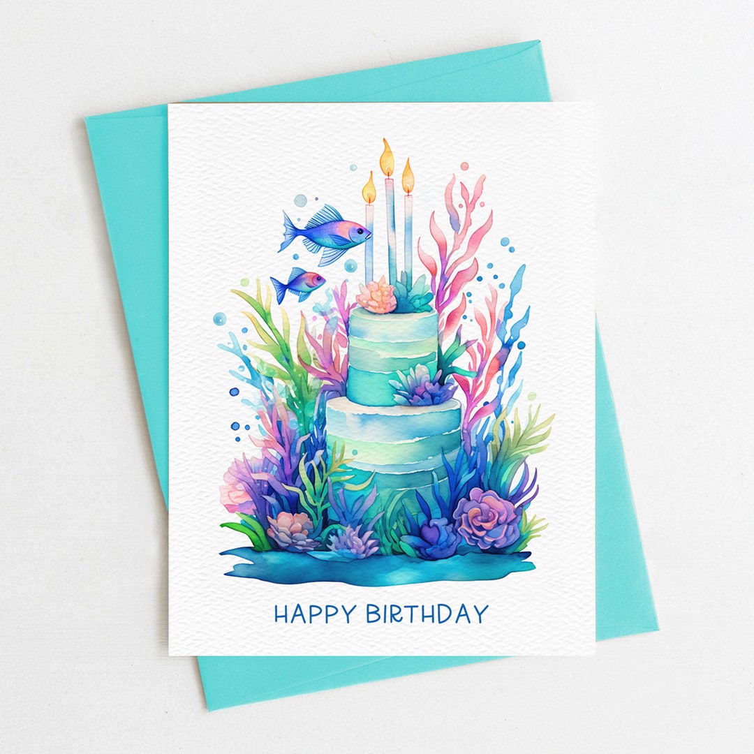 Ocean Birthday Card | Happy Birthday Card | Ocean Cake Birthday Card ...