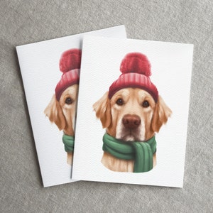 Holiday Golden Retriever Card Golden Retriever Wearing a Hat and Scarf ...