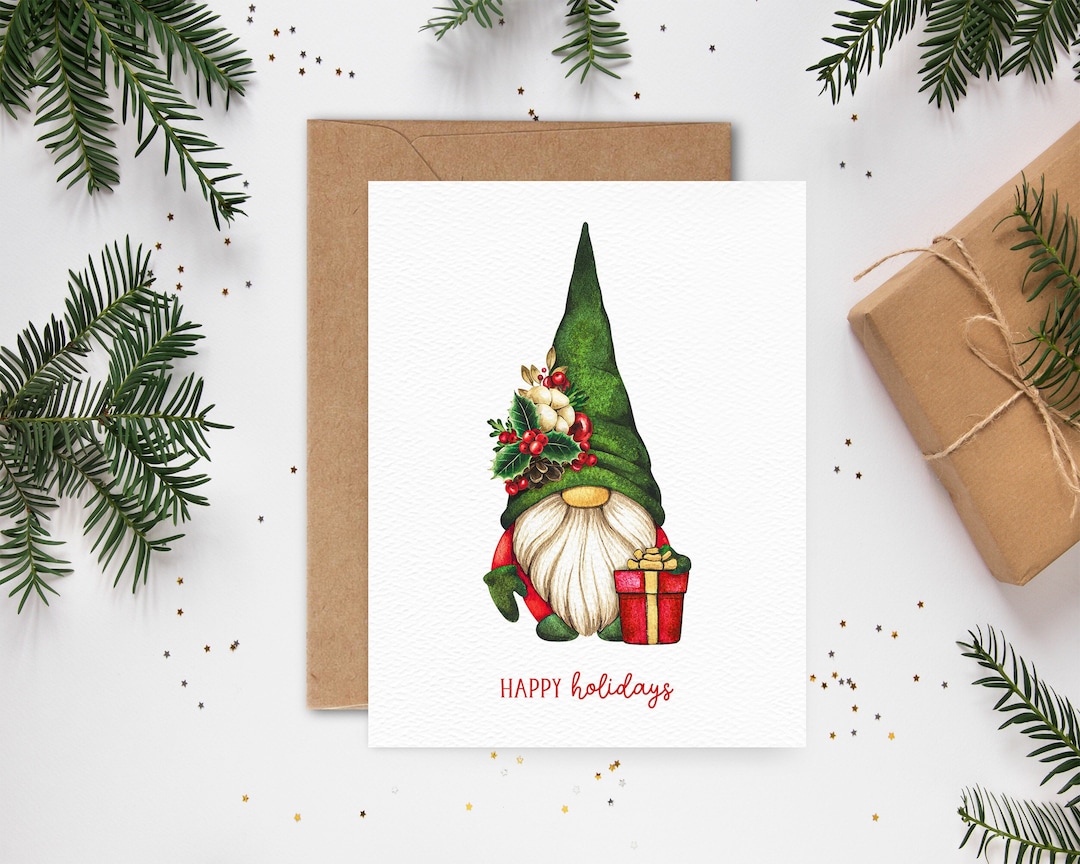 Happy Holidays Gnome Card | Eco Friendly Christmas Card or Card Set ...