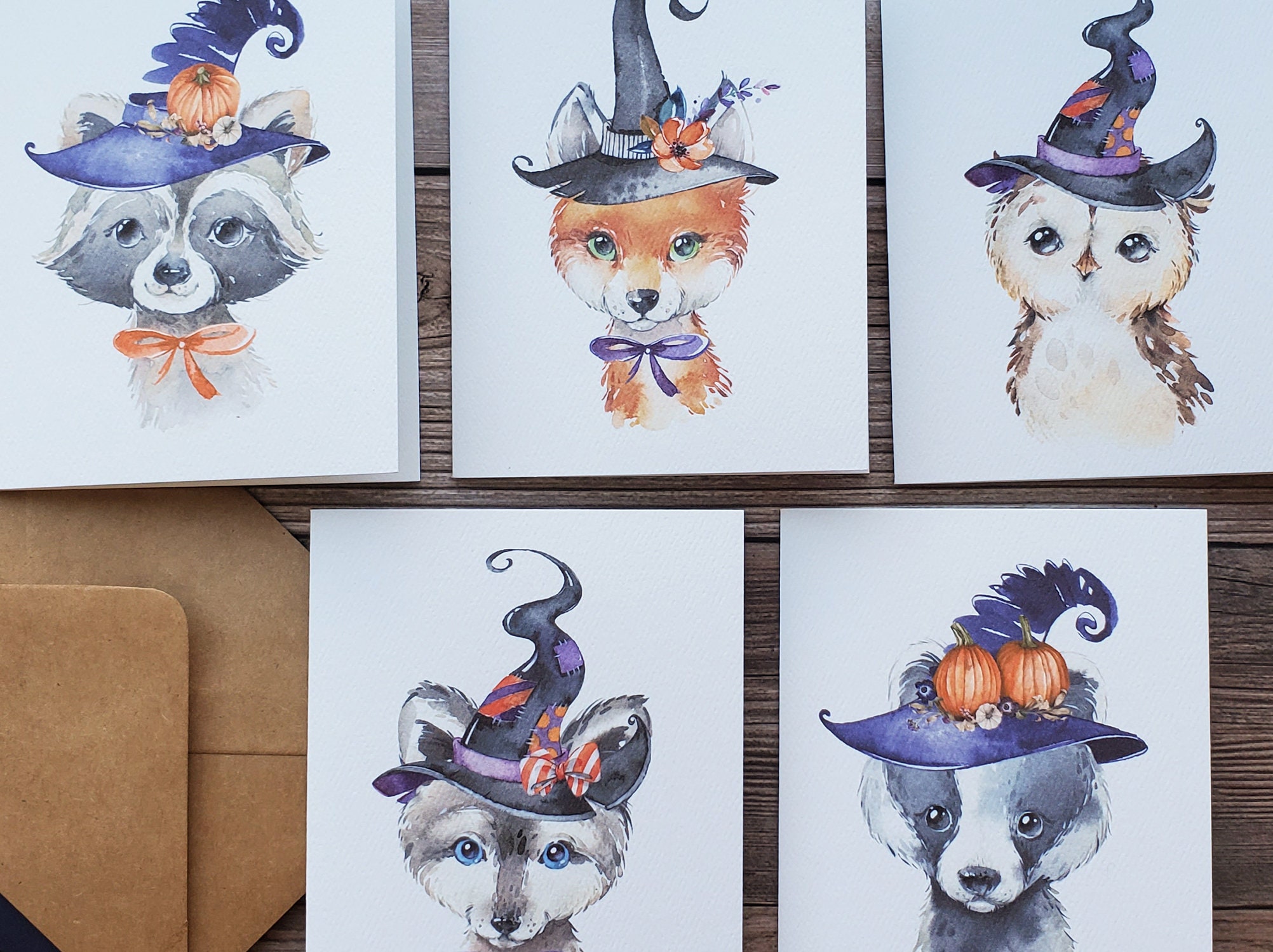 Witchy Animals Card Set Recycled Greeting Cards Cute Animal - Etsy