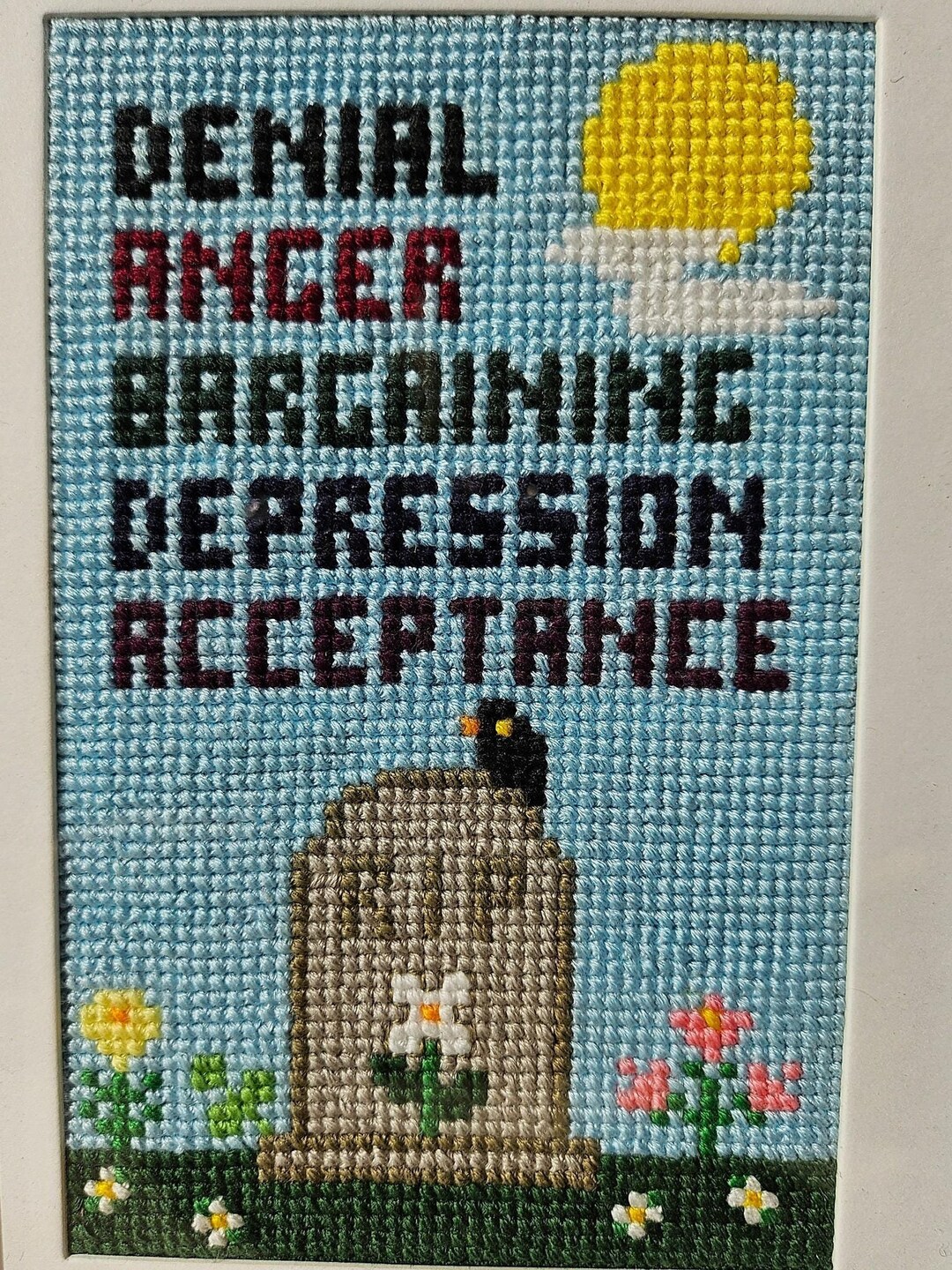 Stages of Grief Cross Stitch Art in Frame One of a Kind Gift - Etsy