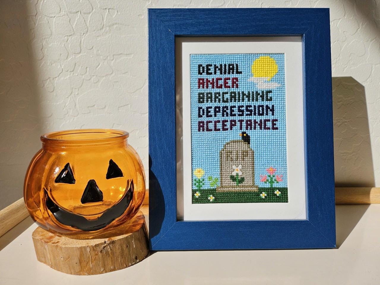 Stages of Grief Cross Stitch Art in Frame One of a Kind Gift - Etsy