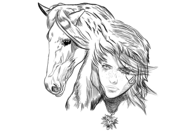 The Witcher 3 - Ciri and Roach Line Art - Etsy