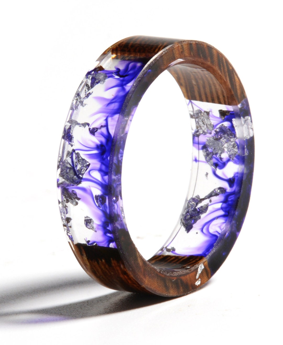 Violet Dried Flowers With Wood in Resin Engagement Ring Gift Jewelry ...