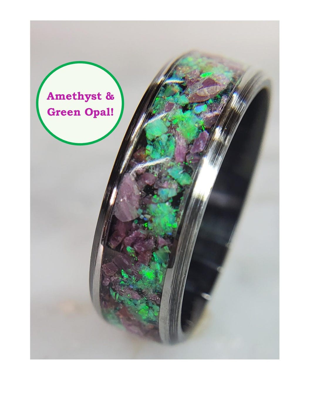 Amethyst & Green Opal Ring Wedding Ring Wedding Band Promise Ring ...