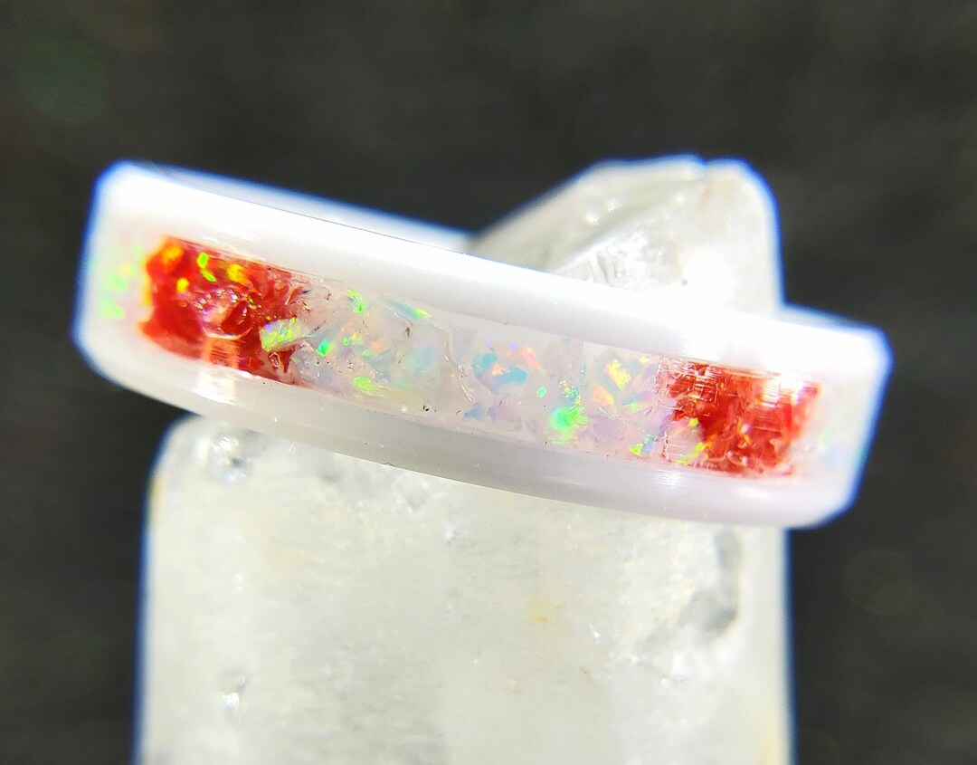 6MM White & Red Opal pure Heart Ring Wedding Ring Wedding Band Promise ...