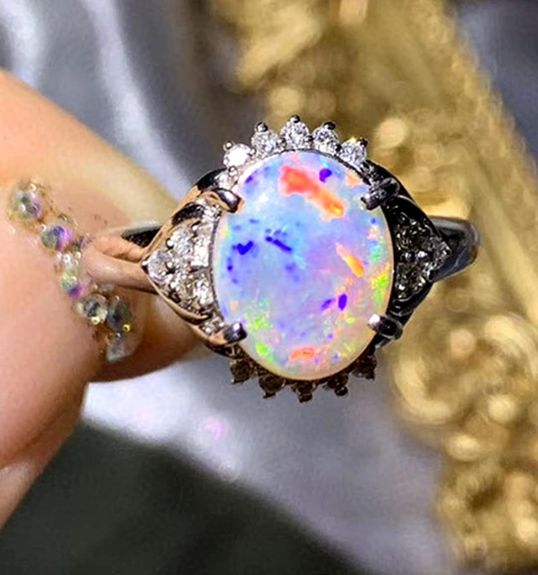 Blue Opal 925 Silver Ring Engagement Ring Gift Jewelry Wedding ...