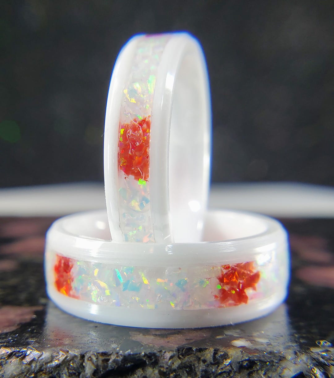 White & Red Opal "pure Heart" Ring Wedding Ring Wedding Band Promise ...