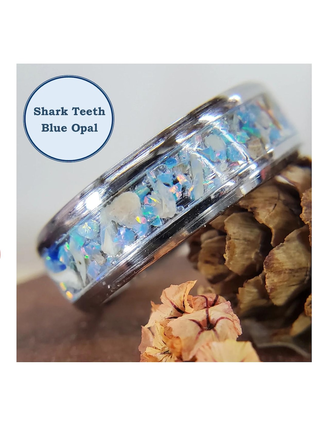 Shark Teeth Ring & Blue Opal Ring Wedding Ring Wedding Band Promise Ring Propoal Ring Engagement ...