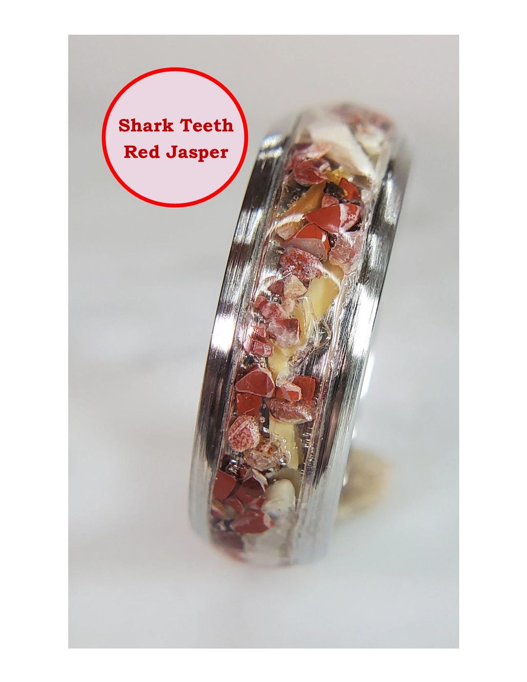 Shark Teeth & Red Jasper Ring Wedding Ring Wedding Band Promise Ring ...
