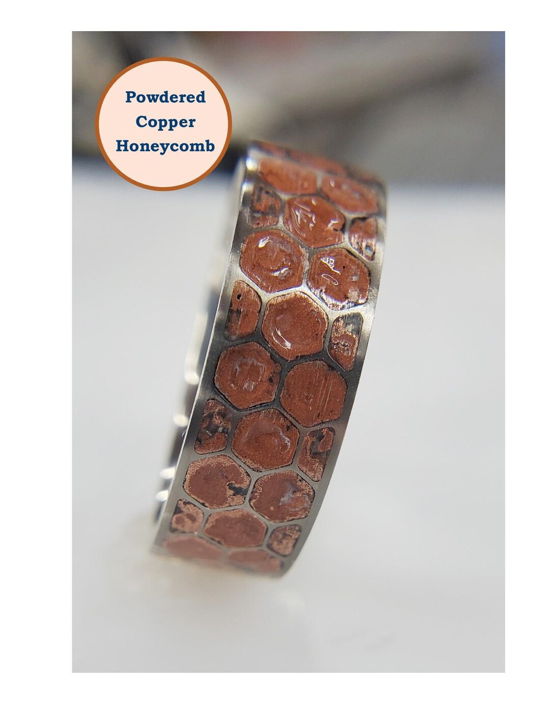 Engraved Honeycomb Ring Band, Mens Ring With Copper Inlay, Mens ...