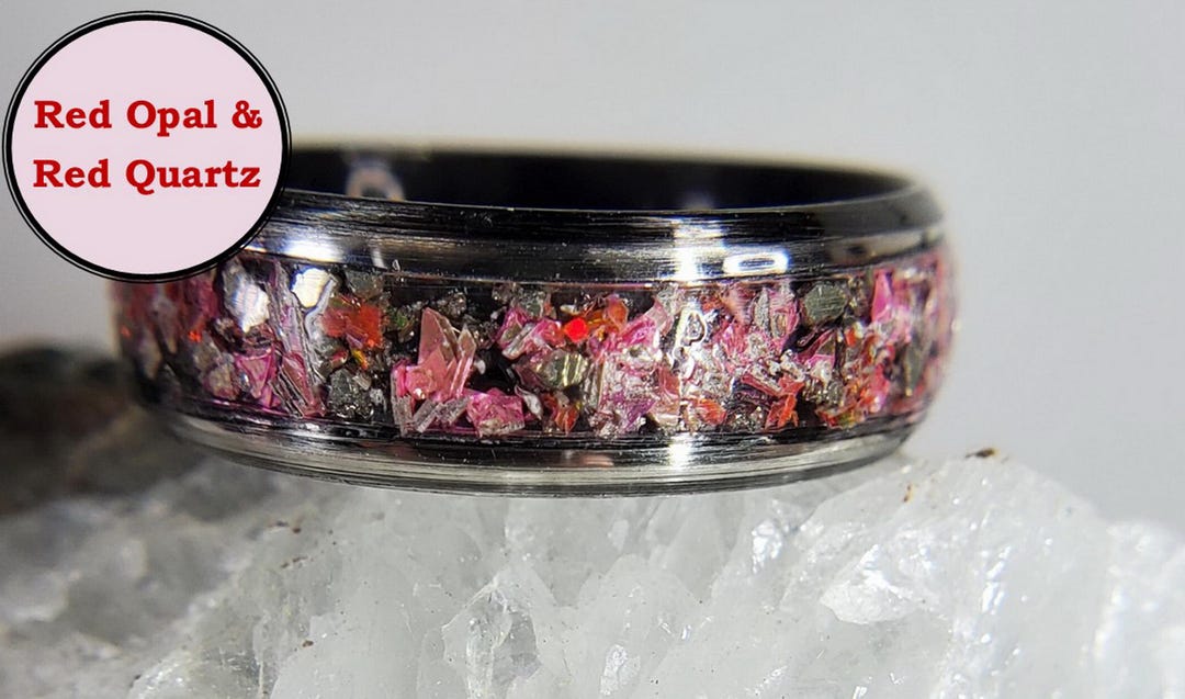 Red Opal "pink Riot" Red Quartz Ring Wedding Ring Wedding Band Promise ...