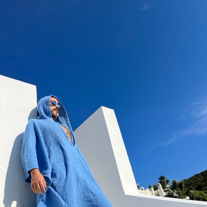Mens Muslin Caftan With HOOD / Cotton Muslin Fabric Authentic CAFTAN for Men / Greek Style ...