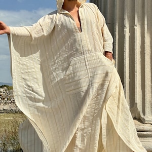 Mens Caftan Gold Lightweight Cotton Gauze Authentic CAFTAN for Men / Greek Style Kaftan / Loose ...