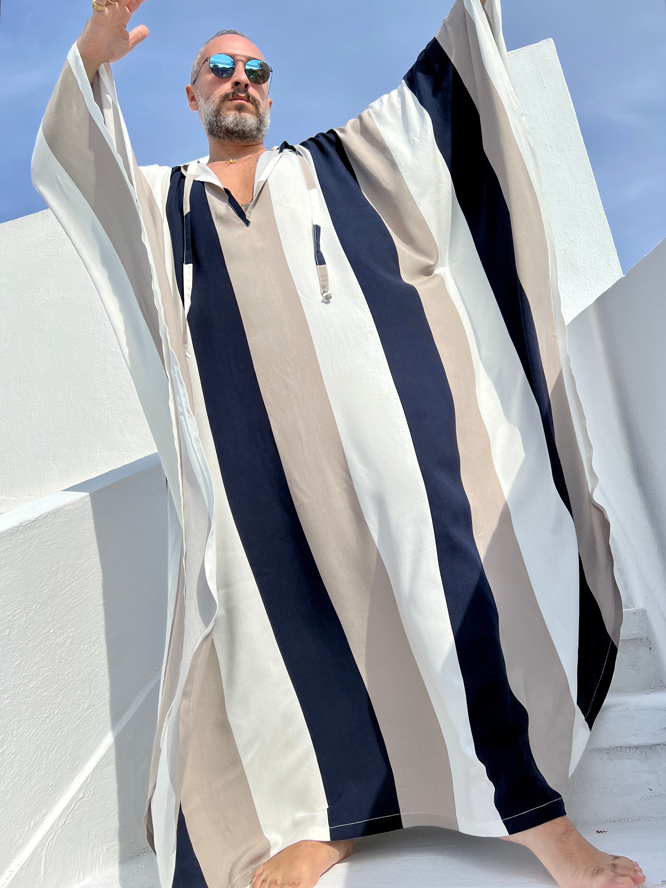 Mens caftan , striped viscose caftan for men, kaftan tunic pool party ...