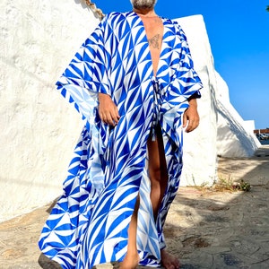 Mens Robe Satin / Long Tunic Kaftan / Tile Kimono / Tile Pattern ...