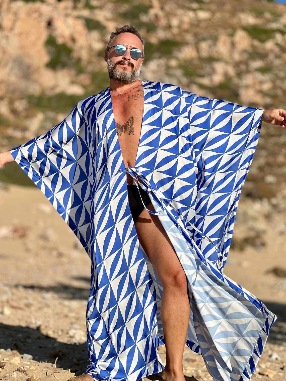 Mens Robe Satin / Long Tunic Kaftan / Tile Kimono / Tile - Etsy