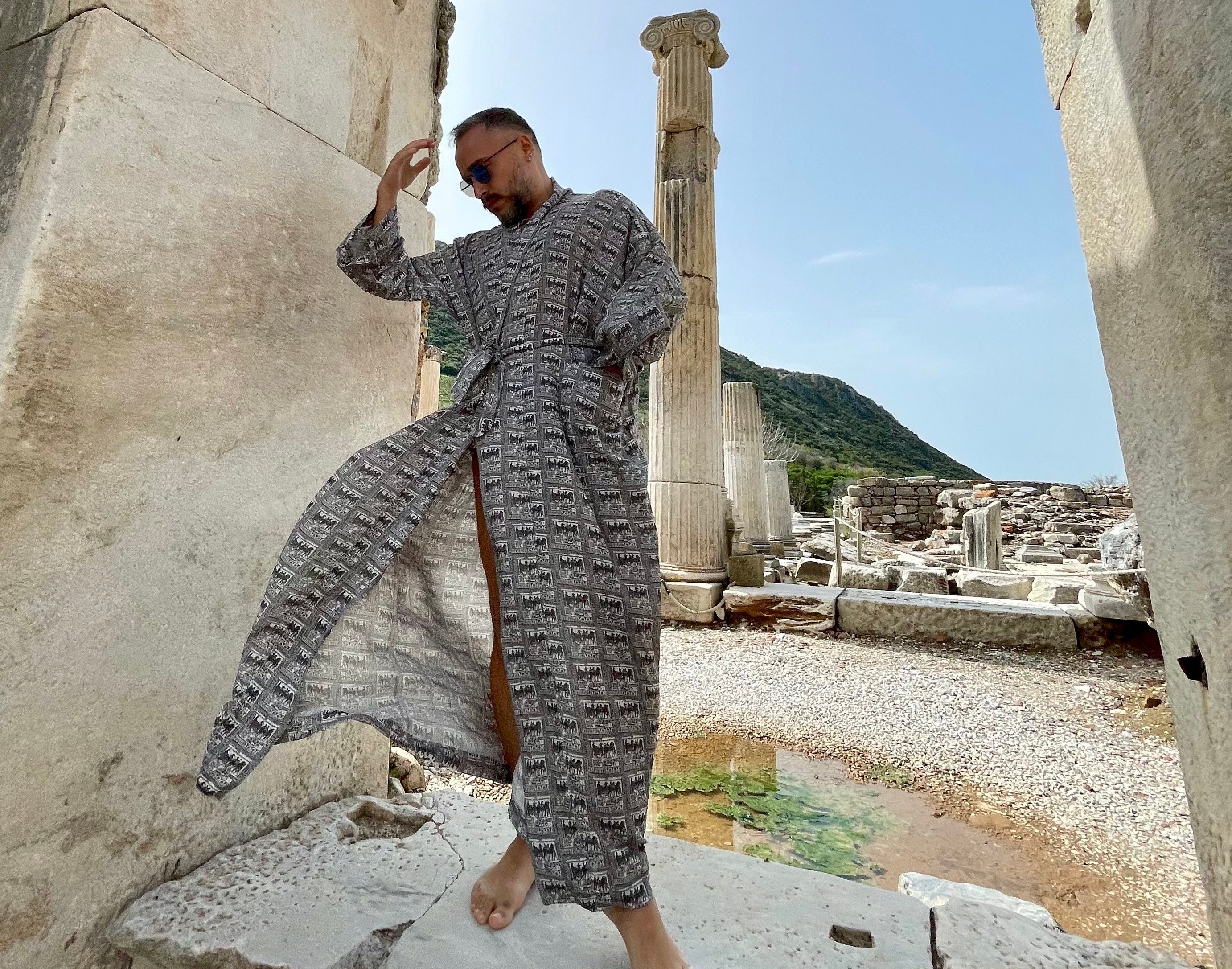 Men s caftan luxury robe / mens robes night wear / long tunic kaftan ...