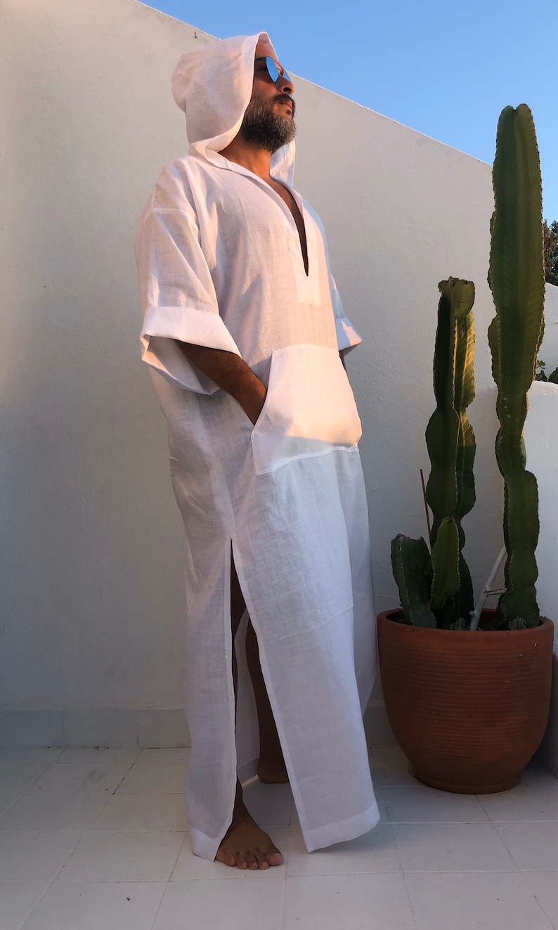 Mens Linen Hooded Kaftan / Greek Style Linen / Kaftan for Men Linen ...