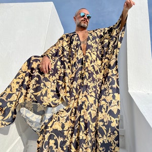 Silky Chiffon Mens Kaftan Robe, Black & Gold, Ancient Roman Style - Etsy