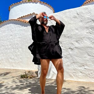 Mens Cotton Gauze Mini Caftan for Men, Kaftan Festival Clothing Black ...