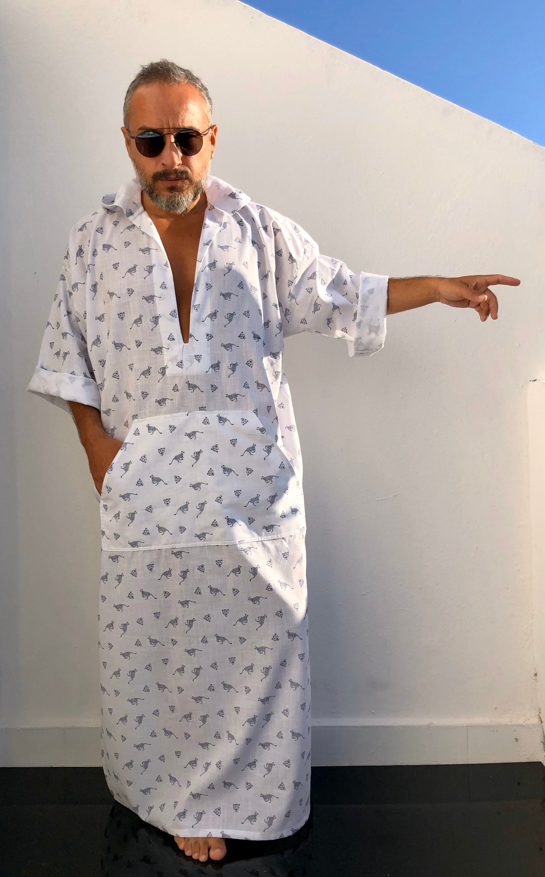 Tiger Print - Mens kaftan with HOOD cotton & Linen CAFTAN for men ...