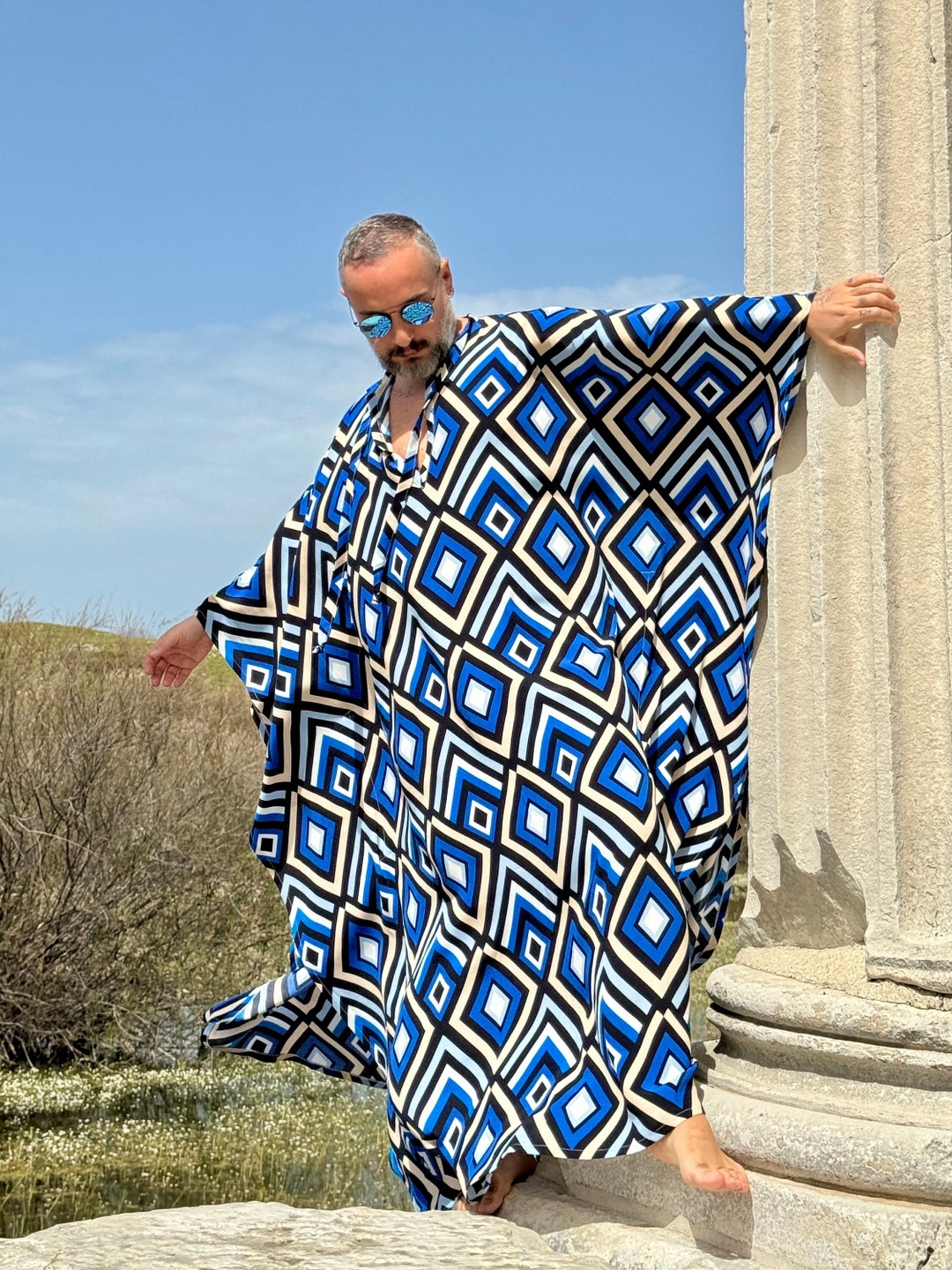 Mens Caftan Blue Viscose Authentic CAFTAN for Men / Greek Style Kaftan ...