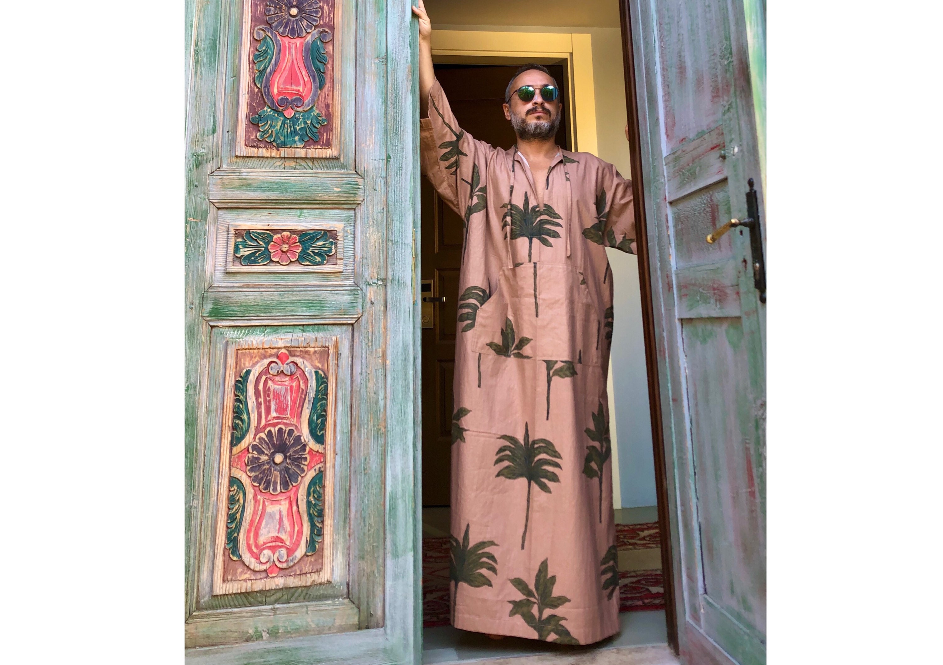 mens CAFTAN Linen Cotton Kaftan for men palm tree greek linen GREECE ...