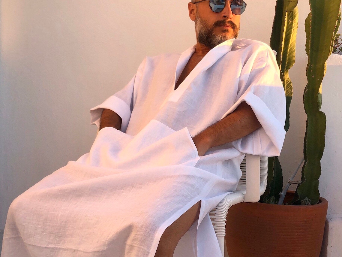 Mens Linen Hooded Kaftan / Greek Style Linen / Kaftan for Men - Etsy