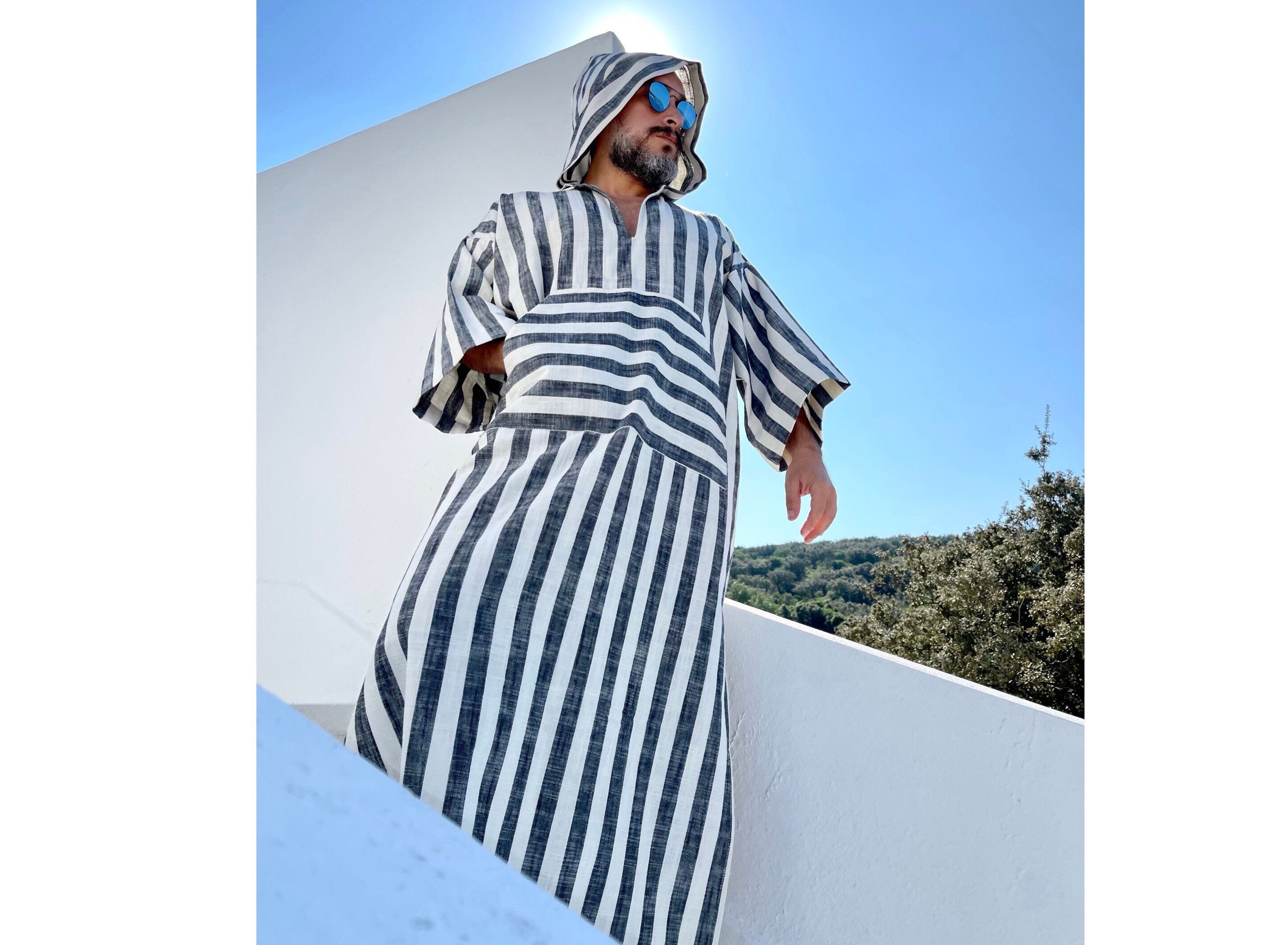 Linen Gray Striped Caftan / Mens Kaftan / Greek kaftan for men / long ...