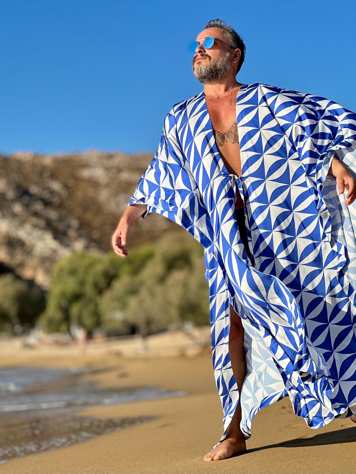 Mens Robe Satin / Long Tunic Kaftan / Tile Kimono / Tile - Etsy
