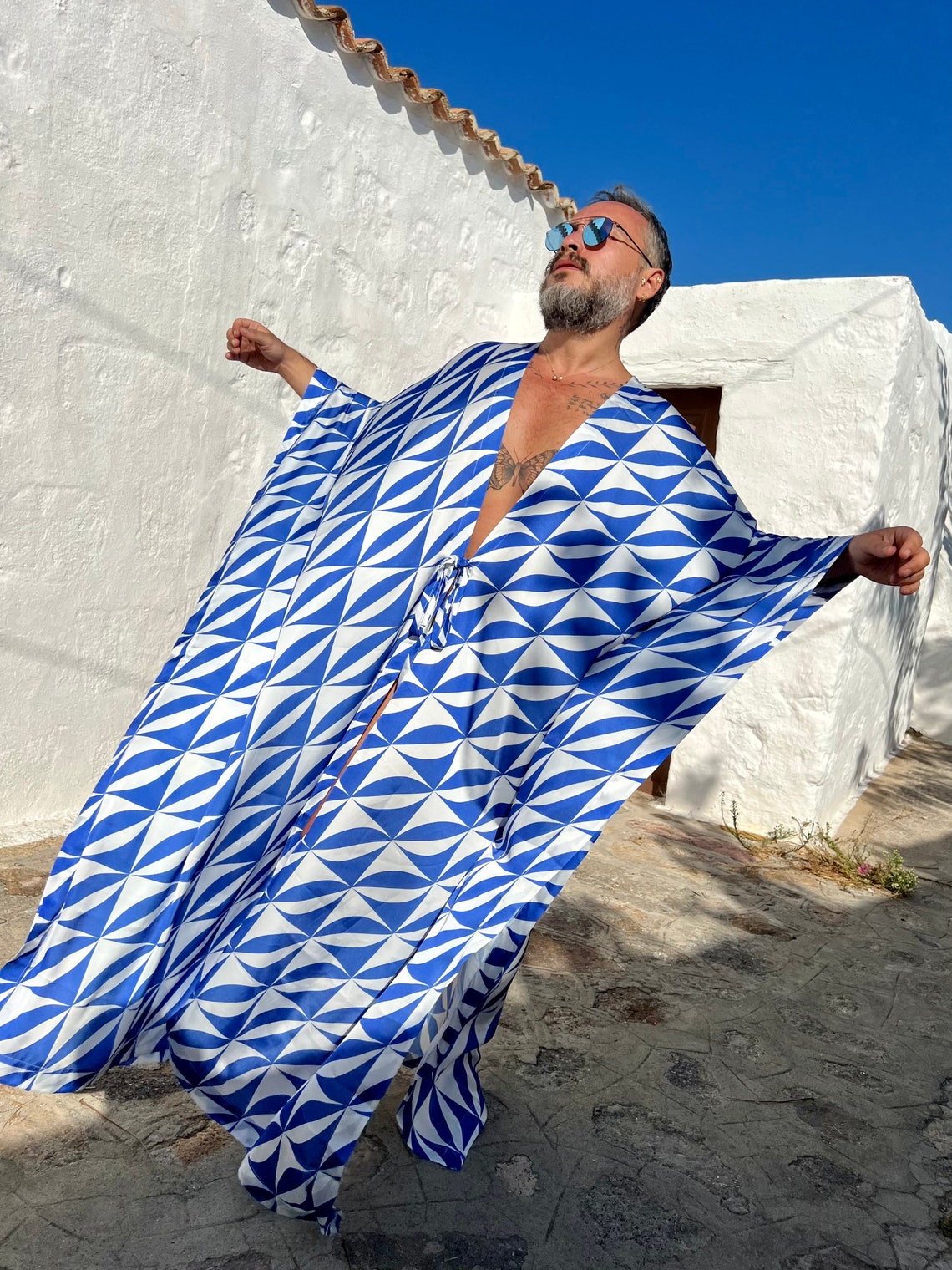 Mens Robe Satin / Long Tunic Kaftan / Tile Kimono / Tile - Etsy