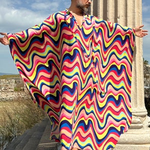 Mens Caftan , Rainbow Viscose Caftan for Men, Kaftan Tunic Pool Party , Plus Size Kaftan Lgbt ...