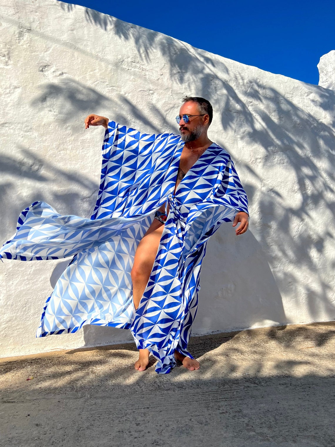 Mens Robe Satin / Long Tunic Kaftan / Tile Kimono / Tile - Etsy