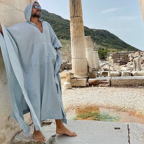 Mens Cotton Gauze Caftan With Hood / Sand Natural Color / - Etsy