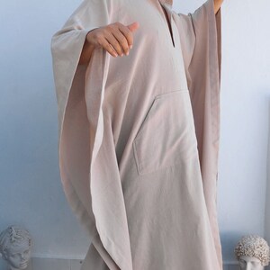 Mens Cotton Gauze Caftan With Hood / Sand Natural Color / Loose Kaftan for Men / Long Tunic S to ...