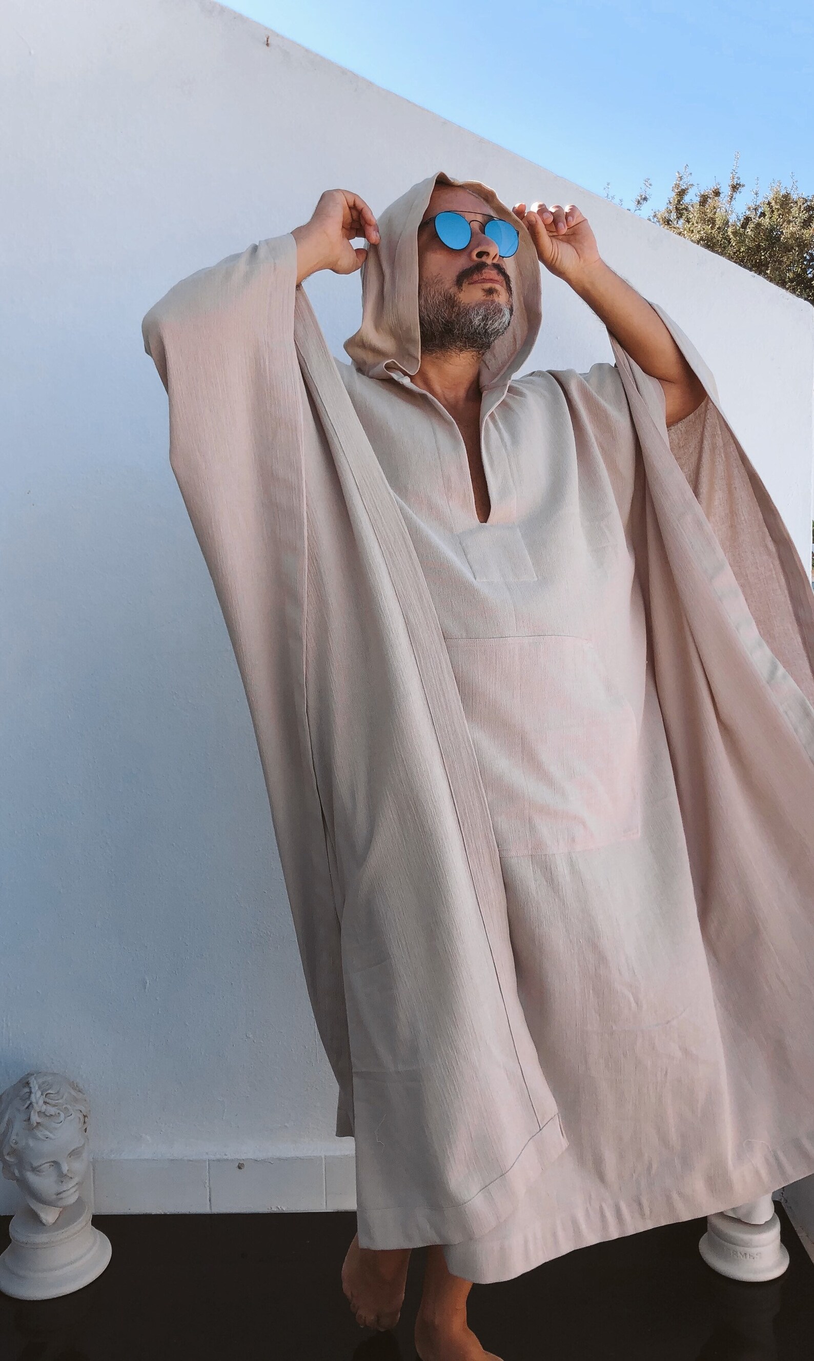 Mens Cotton Gauze Caftan With Hood / Sand Natural Color / - Etsy